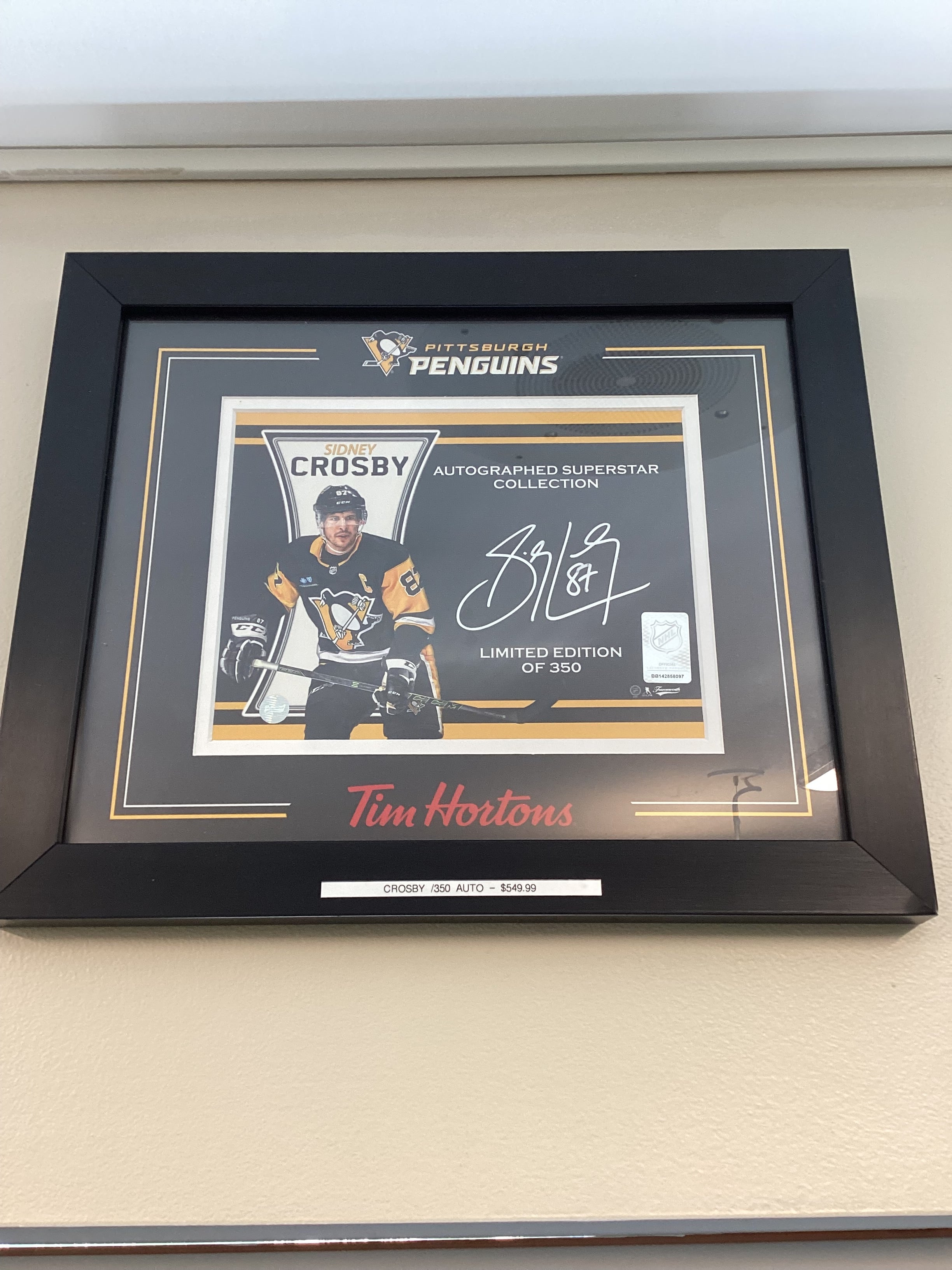 Crosby Tim Hortons Auto Print /350 with COA – Minty Fresh Collectible
